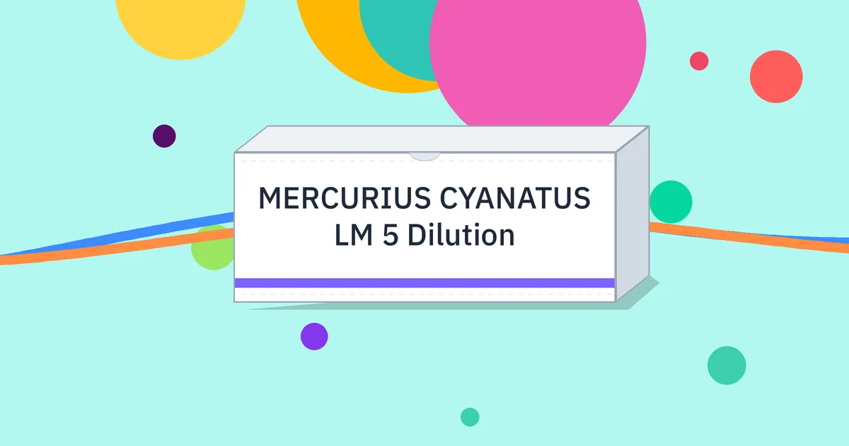 Symbolbild: Packung mit der Aufschrift MERCURIUS CYANATUS LM 5 Dilution (PZN 12950787) – Verfügbarkeit und Bezug in Apotheken in Frankfurt am Main