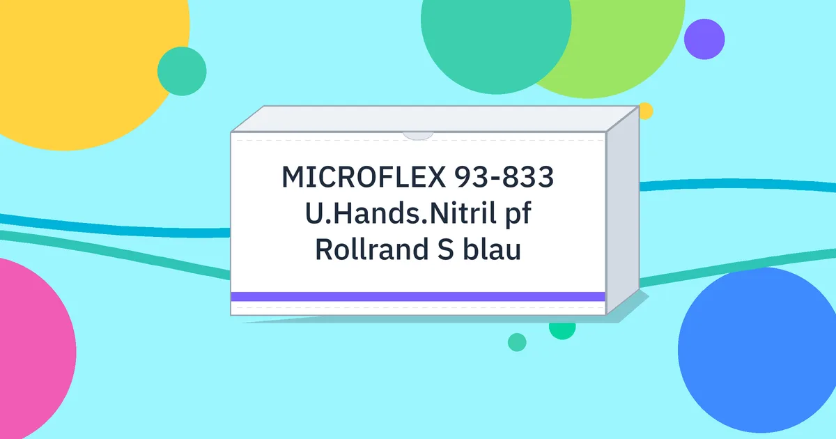 Symbolbild: Packung mit der Aufschrift MICROFLEX 93-833 U.Hands.Nitril pf Rollrand S blau (PZN 18394844) – Verfügbarkeit und Bezug in Apotheken in Frankfurt am Main