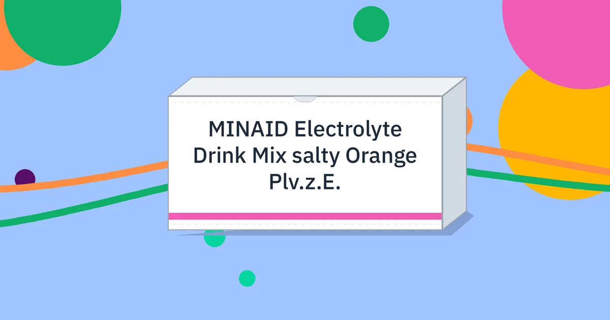 Symbolbild: Packung mit der Aufschrift MINAID Electrolyte Drink Mix salty Orange Plv.z.E. (PZN 20842304) – Verfügbarkeit und Bezug in Apotheken in Frankfurt am Main