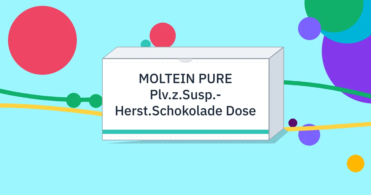 Symbolbild: Packung mit der Aufschrift MOLTEIN PURE Plv.z.Susp.-Herst.Schokolade Dose (PZN 19440351) – Verfügbarkeit und Bezug in Apotheken in Frankfurt am Main