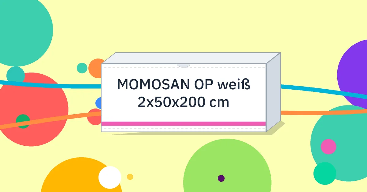 Symbolbild: Packung mit der Aufschrift MOMOSAN OP weiß 2x50x200 cm (PZN 02295235) – Verfügbarkeit und Bezug in Apotheken in Frankfurt am Main
