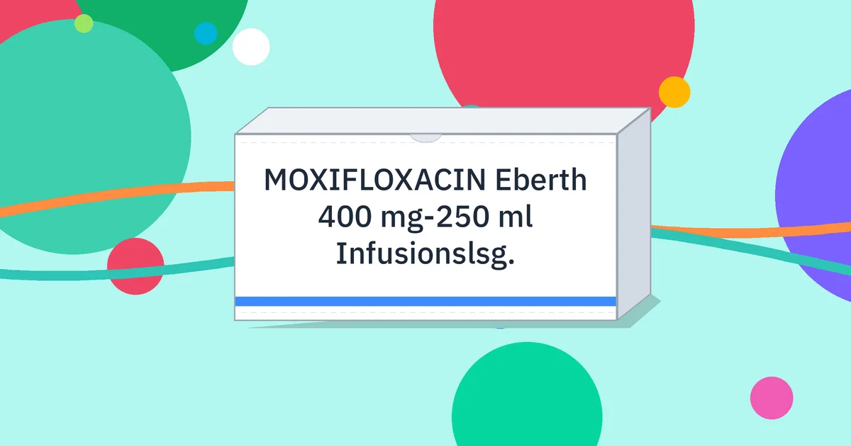 Symbolbild: Packung mit der Aufschrift MOXIFLOXACIN Eberth 400 mg-250 ml Infusionslsg. (PZN 18824078) – Verfügbarkeit und Bezug in Apotheken in Frankfurt am Main