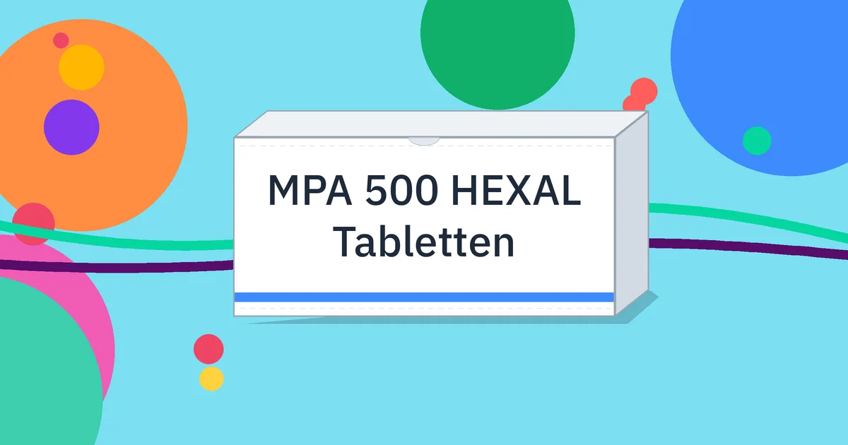 Symbolbild: Packung mit der Aufschrift MPA 500 HEXAL Tabletten (PZN 03297058) – Verfügbarkeit und Bezug in Apotheken in Frankfurt am Main