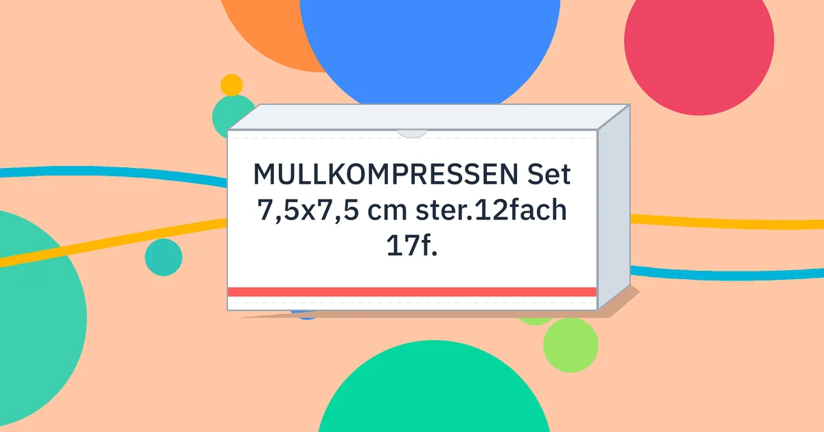 Symbolbild: Packung mit der Aufschrift MULLKOMPRESSEN Set 7,5x7,5 cm ster.12fach 17f. (PZN 06930266) – Verfügbarkeit und Bezug in Apotheken in Frankfurt am Main