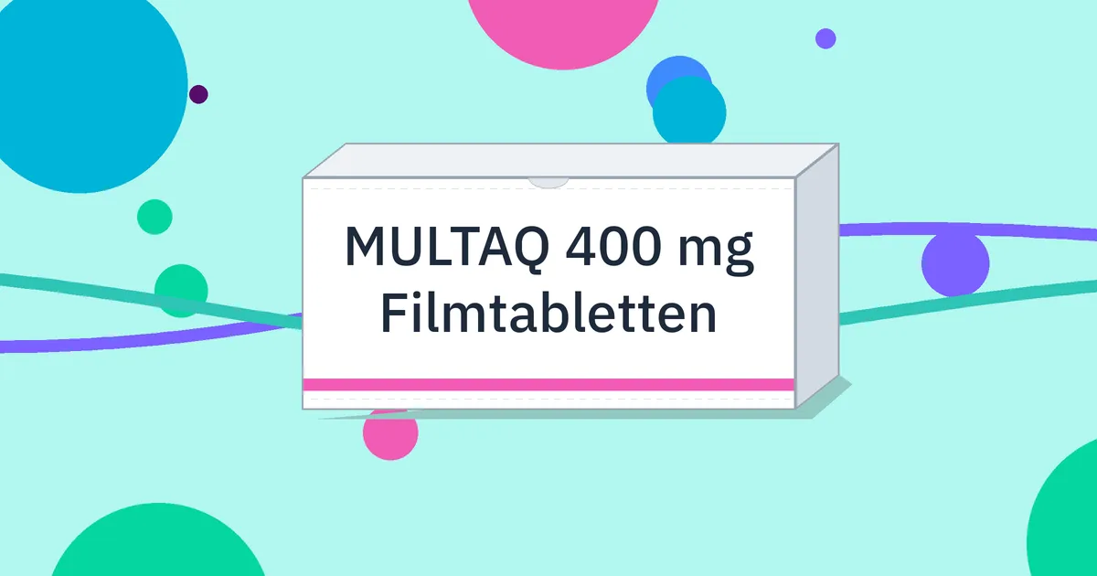 Symbolbild: Packung mit der Aufschrift MULTAQ 400 mg Filmtabletten (PZN 17864288) – Verfügbarkeit und Bezug in Apotheken in Frankfurt am Main