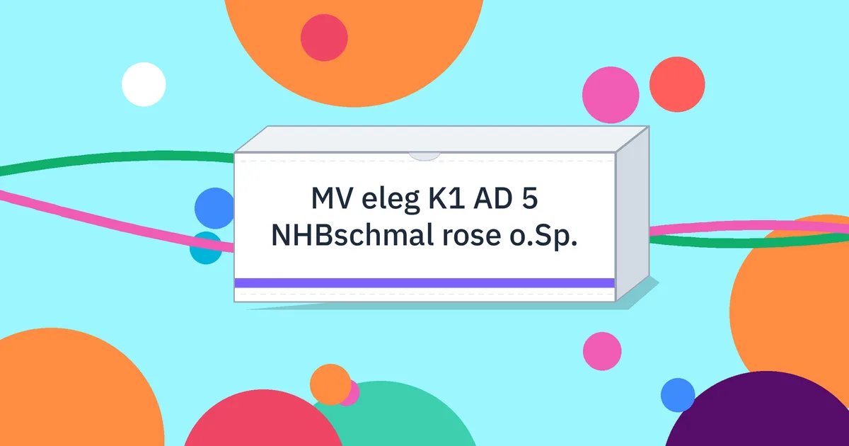 Symbolbild: Packung mit der Aufschrift MV eleg K1 AD 5 NHBschmal rose o.Sp. (PZN 15673294) – Verfügbarkeit und Bezug in Apotheken in Frankfurt am Main