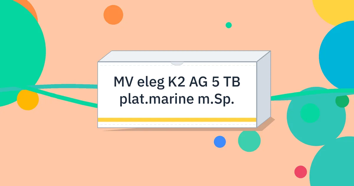 Symbolbild: Packung mit der Aufschrift MV eleg K2 AG 5 TB plat.marine m.Sp. (PZN 15283742) – Verfügbarkeit und Bezug in Apotheken in Frankfurt am Main