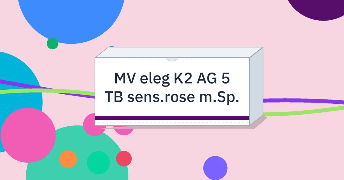 Symbolbild: Packung mit der Aufschrift MV eleg K2 AG 5 TB sens.rose m.Sp. (PZN 14699512) – Verfügbarkeit und Bezug in Apotheken in Frankfurt am Main