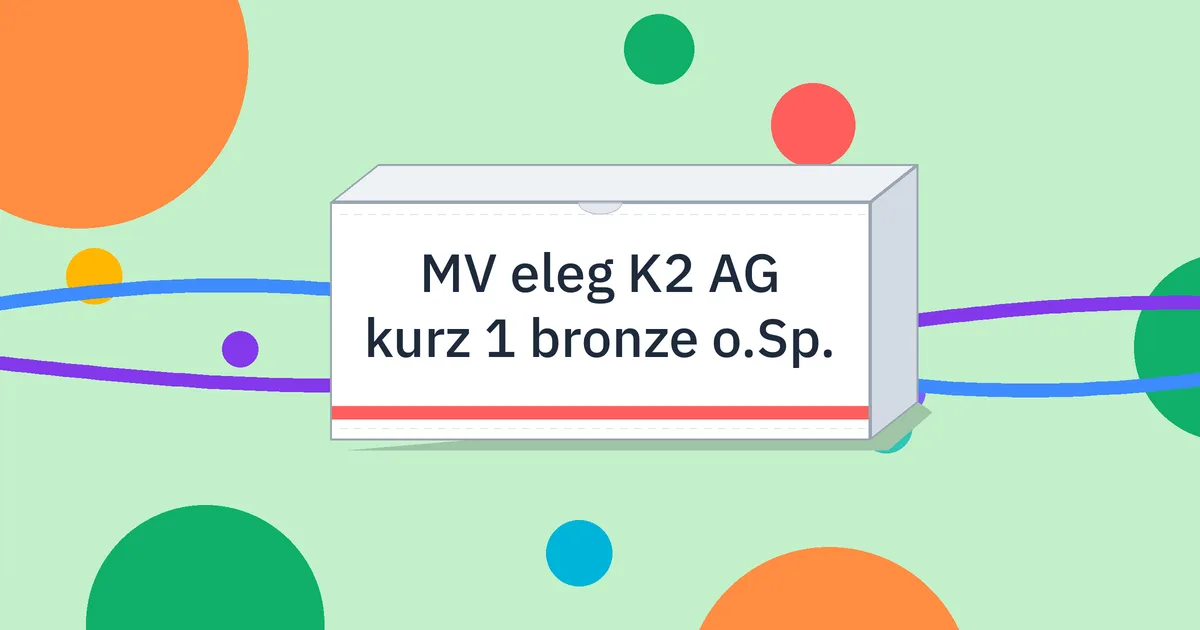 Symbolbild: Packung mit der Aufschrift MV eleg K2 AG kurz 1 bronze o.Sp. (PZN 14717196) – Verfügbarkeit und Bezug in Apotheken in Frankfurt am Main