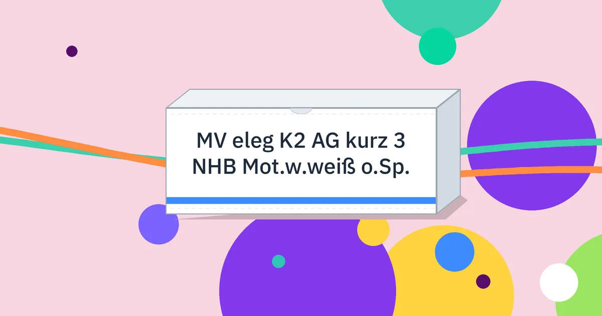 Symbolbild: Packung mit der Aufschrift MV eleg K2 AG kurz 3 NHB Mot.w.weiß o.Sp. (PZN 15713846) – Verfügbarkeit und Bezug in Apotheken in Frankfurt am Main