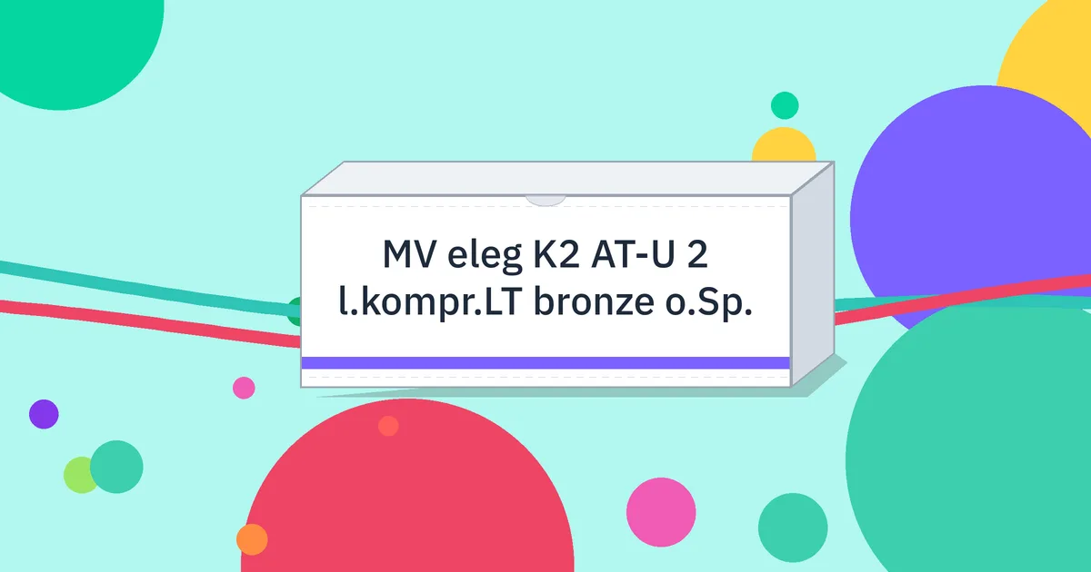 Symbolbild: Packung mit der Aufschrift MV eleg K2 AT-U 2 l.kompr.LT bronze o.Sp. (PZN 15289354) – Verfügbarkeit und Bezug in Apotheken in Frankfurt am Main
