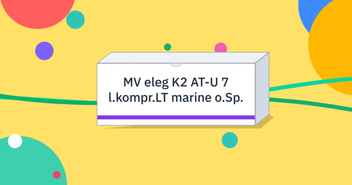 Symbolbild: Packung mit der Aufschrift MV eleg K2 AT-U 7 l.kompr.LT marine o.Sp. (PZN 15290073) – Verfügbarkeit und Bezug in Apotheken in Frankfurt am Main