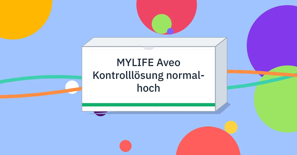 Symbolbild: Packung mit der Aufschrift MYLIFE Aveo Kontrolllösung normal-hoch (PZN 16198636) – Verfügbarkeit und Bezug in Apotheken in Frankfurt am Main