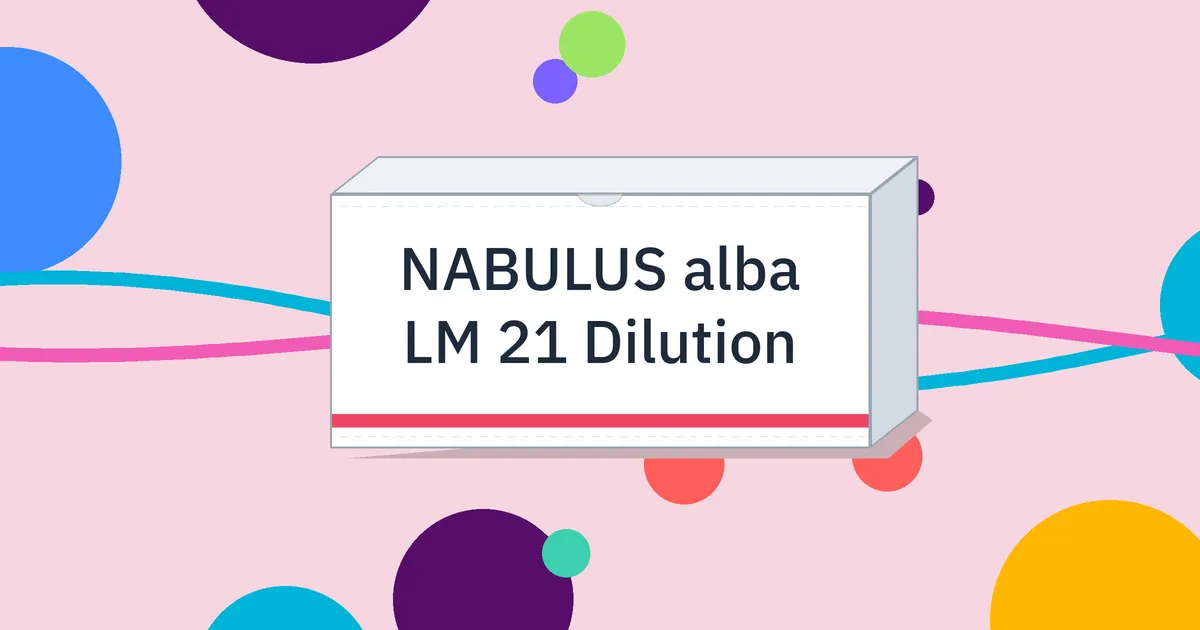 Symbolbild: Packung mit der Aufschrift NABULUS alba LM 21 Dilution (PZN 13615476) – Verfügbarkeit und Bezug in Apotheken in Frankfurt am Main