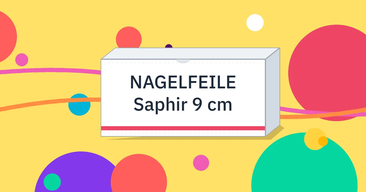 Symbolbild: Packung mit der Aufschrift NAGELFEILE Saphir 9 cm (PZN 02578051) – Verfügbarkeit und Bezug in Apotheken in Frankfurt am Main