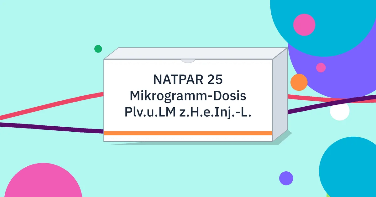 Symbolbild: Packung mit der Aufschrift NATPAR 25 Mikrogramm-Dosis Plv.u.LM z.H.e.Inj.-L. (PZN 19114338) – Verfügbarkeit und Bezug in Apotheken in Frankfurt am Main