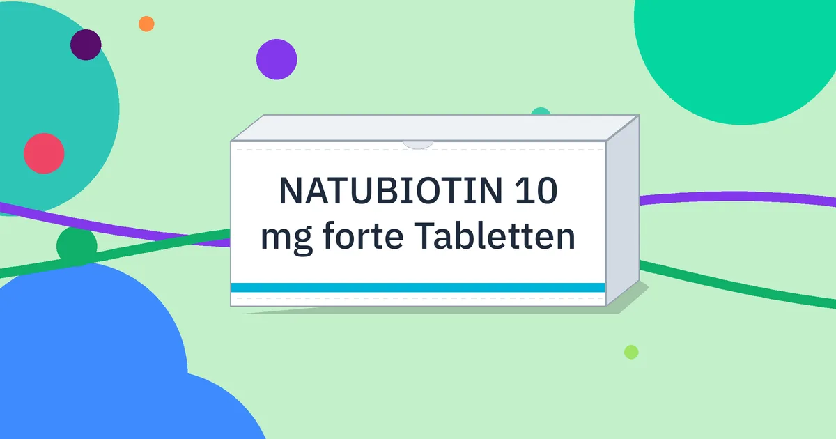 Symbolbild: Packung mit der Aufschrift NATUBIOTIN 10 mg forte Tabletten (PZN 01259361) – Verfügbarkeit und Bezug in Apotheken in Frankfurt am Main