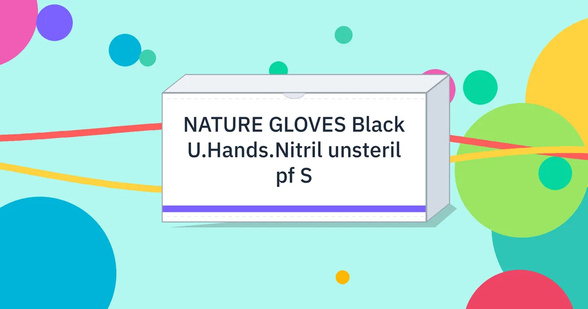 Symbolbild: Packung mit der Aufschrift NATURE GLOVES Black U.Hands.Nitril unsteril pf S (PZN 18782799) – Verfügbarkeit und Bezug in Apotheken in Frankfurt am Main