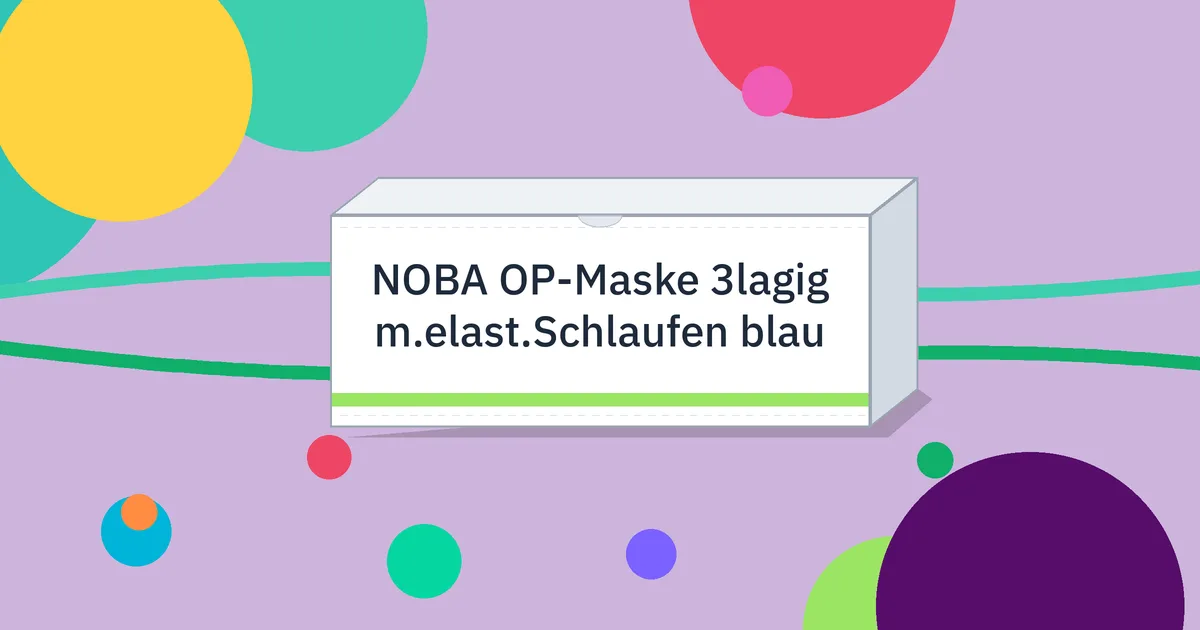 Symbolbild: Packung mit der Aufschrift NOBA OP-Maske 3lagig m.elast.Schlaufen blau (PZN 15616304) – Verfügbarkeit und Bezug in Apotheken in Frankfurt am Main