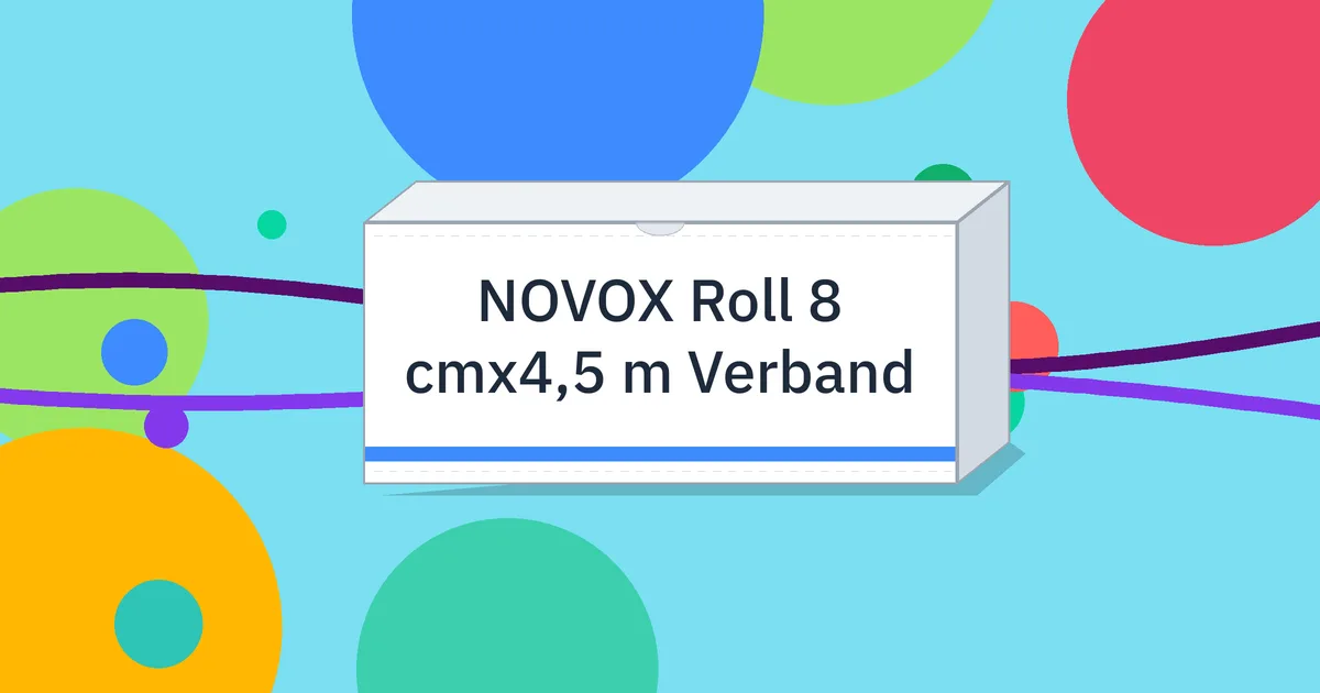 Symbolbild: Packung mit der Aufschrift NOVOX Roll 8 cmx4,5 m Verband (PZN 18650431) – Verfügbarkeit und Bezug in Apotheken in Frankfurt am Main
