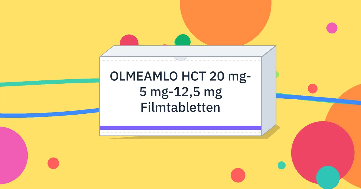 Symbolbild: Packung mit der Aufschrift OLMEAMLO HCT 20 mg-5 mg-12,5 mg Filmtabletten (PZN 16784587) – Verfügbarkeit und Bezug in Apotheken in Frankfurt am Main