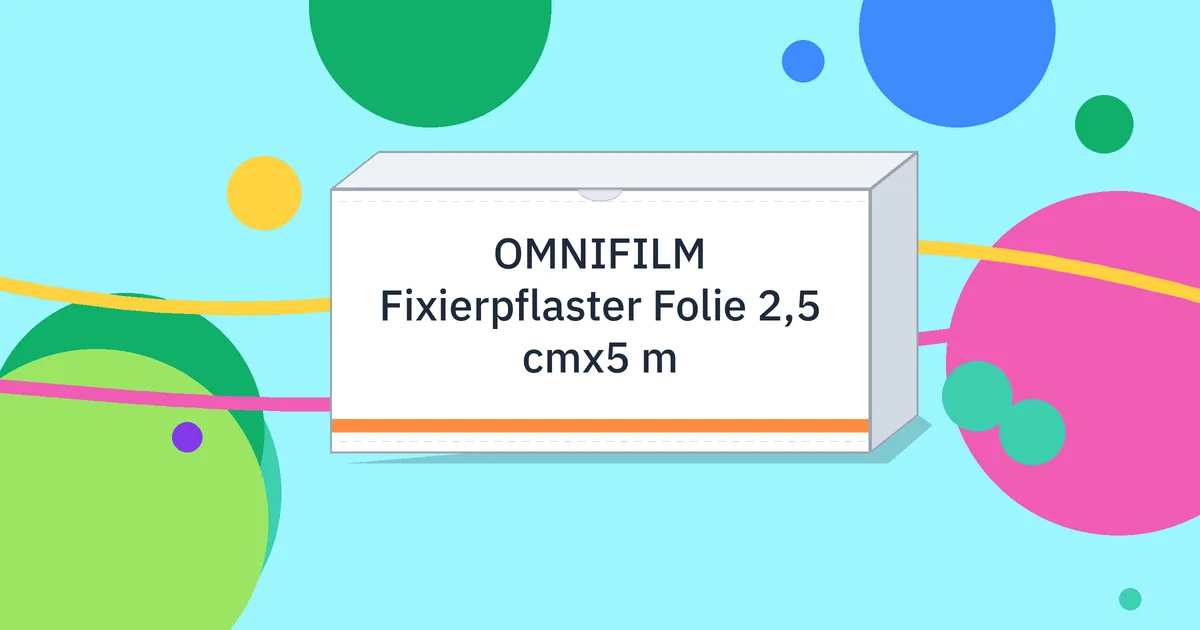 Symbolbild: Packung mit der Aufschrift OMNIFILM Fixierpflaster Folie 2,5 cmx5 m (PZN 14443095) – Verfügbarkeit und Bezug in Apotheken in Frankfurt am Main