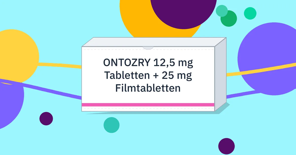Symbolbild: Packung mit der Aufschrift ONTOZRY 12,5 mg Tabletten + 25 mg Filmtabletten (PZN 18450560) – Verfügbarkeit und Bezug in Apotheken in Frankfurt am Main