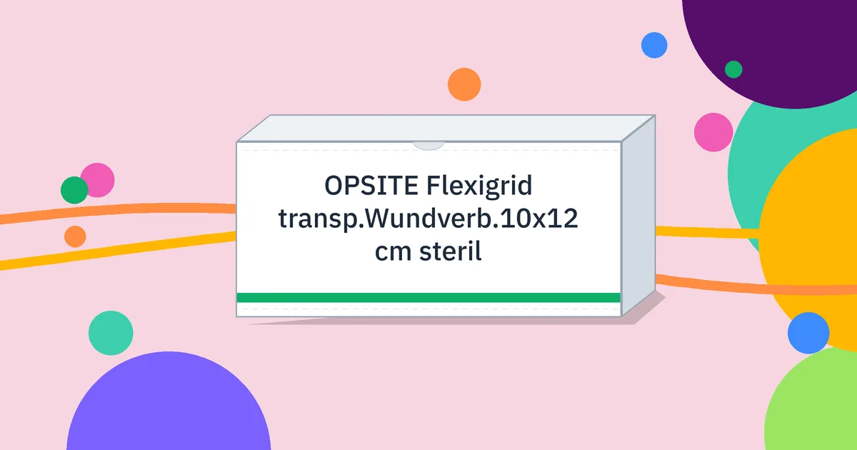 Symbolbild: Packung mit der Aufschrift OPSITE Flexigrid transp.Wundverb.10x12 cm steril (PZN 03722308) – Verfügbarkeit und Bezug in Apotheken in Frankfurt am Main