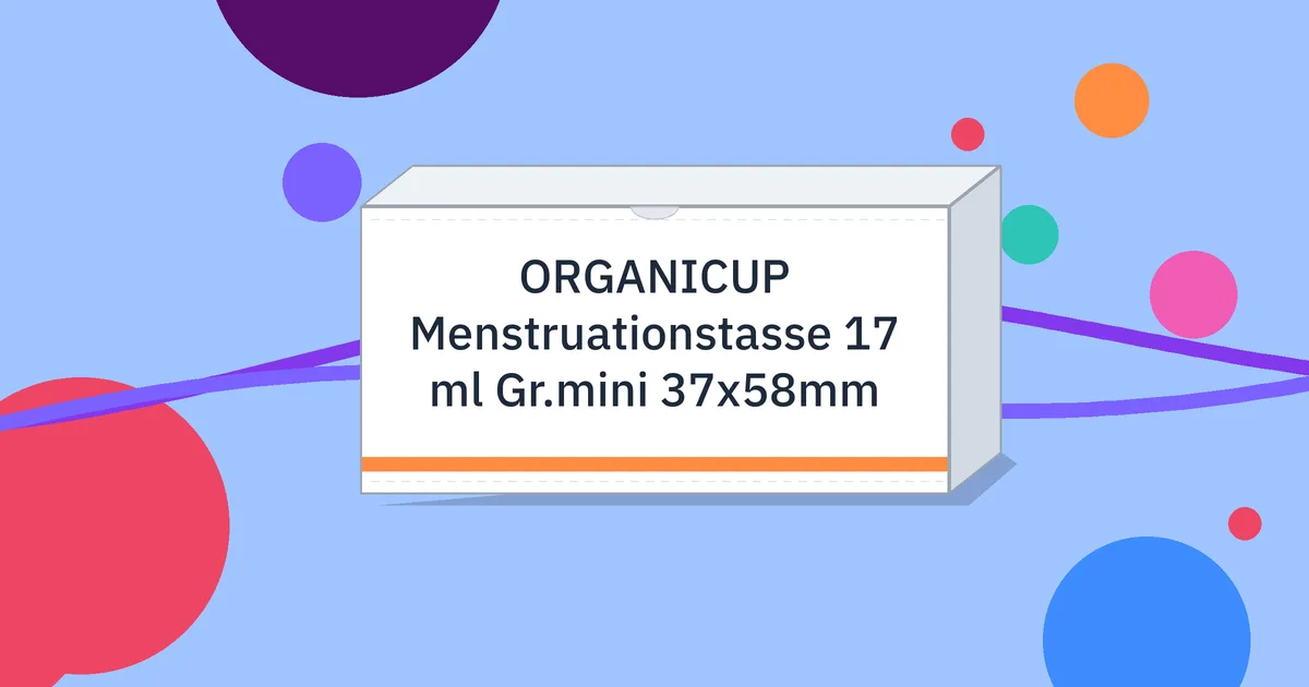 Symbolbild: Packung mit der Aufschrift ORGANICUP Menstruationstasse 17 ml Gr.mini 37x58mm (PZN 16740087) – Verfügbarkeit und Bezug in Apotheken in Frankfurt am Main