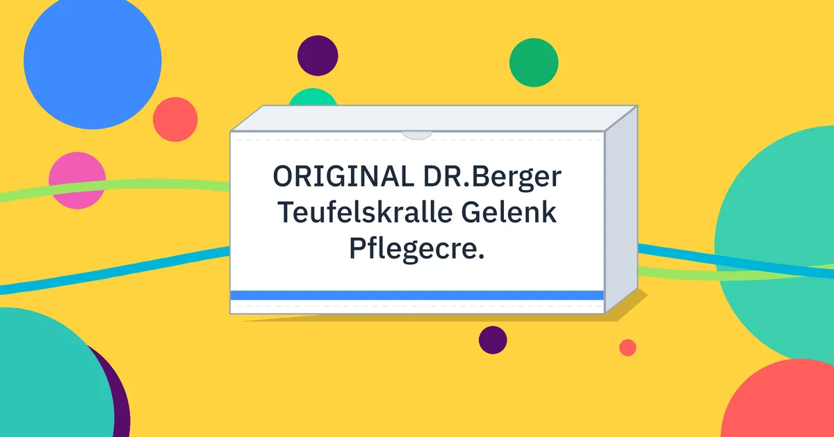 Symbolbild: Packung mit der Aufschrift ORIGINAL DR.Berger Teufelskralle Gelenk Pflegecre. (PZN 13705587) – Verfügbarkeit und Bezug in Apotheken in Frankfurt am Main