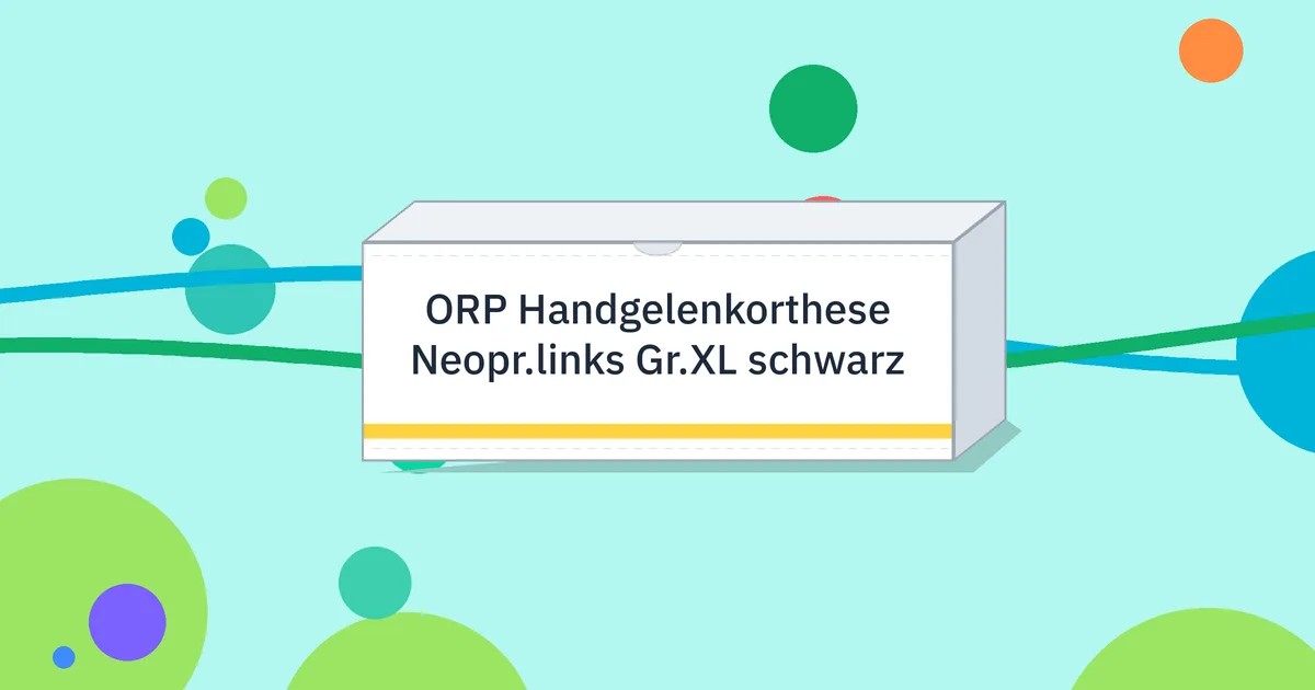 Symbolbild: Packung mit der Aufschrift ORP Handgelenkorthese Neopr.links Gr.XL schwarz (PZN 04901444) – Verfügbarkeit und Bezug in Apotheken in Frankfurt am Main
