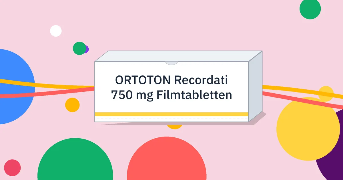 Symbolbild: Packung mit der Aufschrift ORTOTON Recordati 750 mg Filmtabletten (PZN 13914368) – Verfügbarkeit und Bezug in Apotheken in Frankfurt am Main