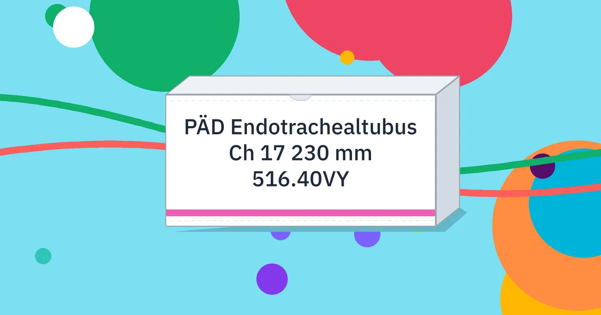 Symbolbild: Packung mit der Aufschrift PÄD Endotrachealtubus Ch 17 230 mm 516.40VY (PZN 20921067) – Verfügbarkeit und Bezug in Apotheken in Frankfurt am Main