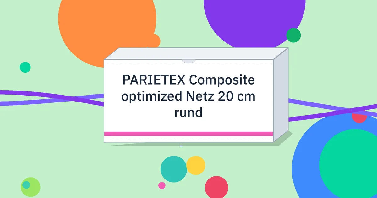 Symbolbild: Packung mit der Aufschrift PARIETEX Composite optimized Netz 20 cm rund (PZN 18258265) – Verfügbarkeit und Bezug in Apotheken in Frankfurt am Main