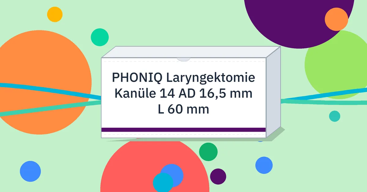 Symbolbild: Packung mit der Aufschrift PHONIQ Laryngektomie Kanüle 14 AD 16,5 mm L 60 mm (PZN 17381874) – Verfügbarkeit und Bezug in Apotheken in Frankfurt am Main