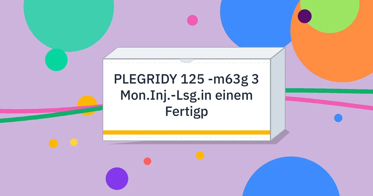 Symbolbild: Packung mit der Aufschrift PLEGRIDY 125 -m63g 3 Mon.Inj.-Lsg.in einem Fertigp (PZN 12501084) – Verfügbarkeit und Bezug in Apotheken in Frankfurt am Main