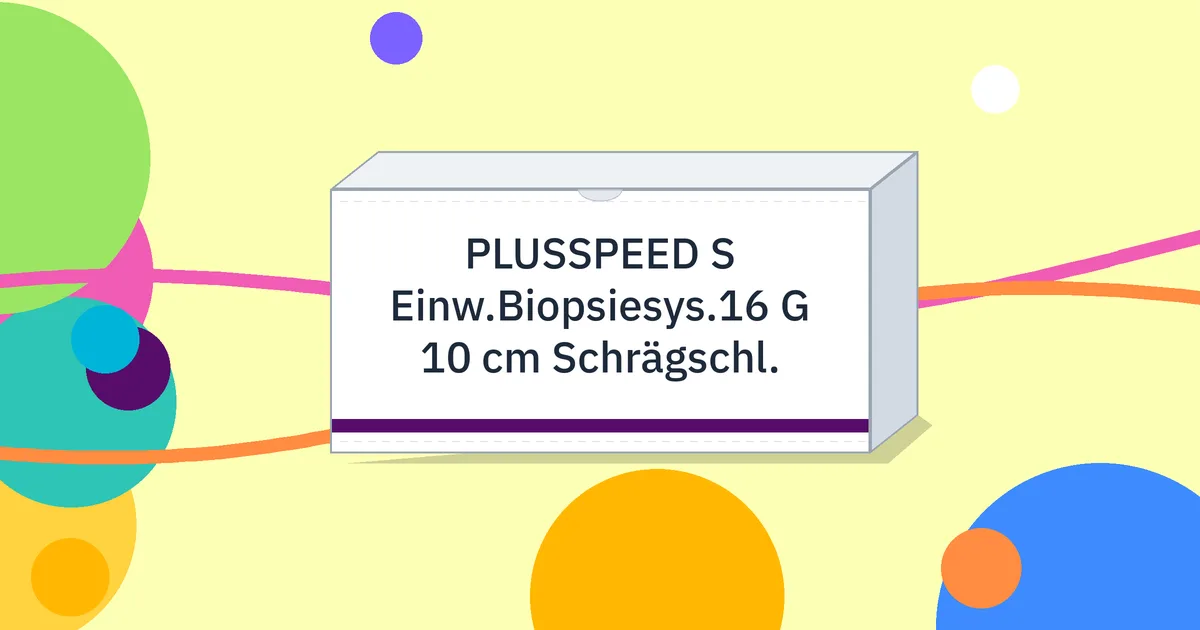 Symbolbild: Packung mit der Aufschrift PLUSSPEED S Einw.Biopsiesys.16 G 10 cm Schrägschl. (PZN 14258185) – Verfügbarkeit und Bezug in Apotheken in Frankfurt am Main