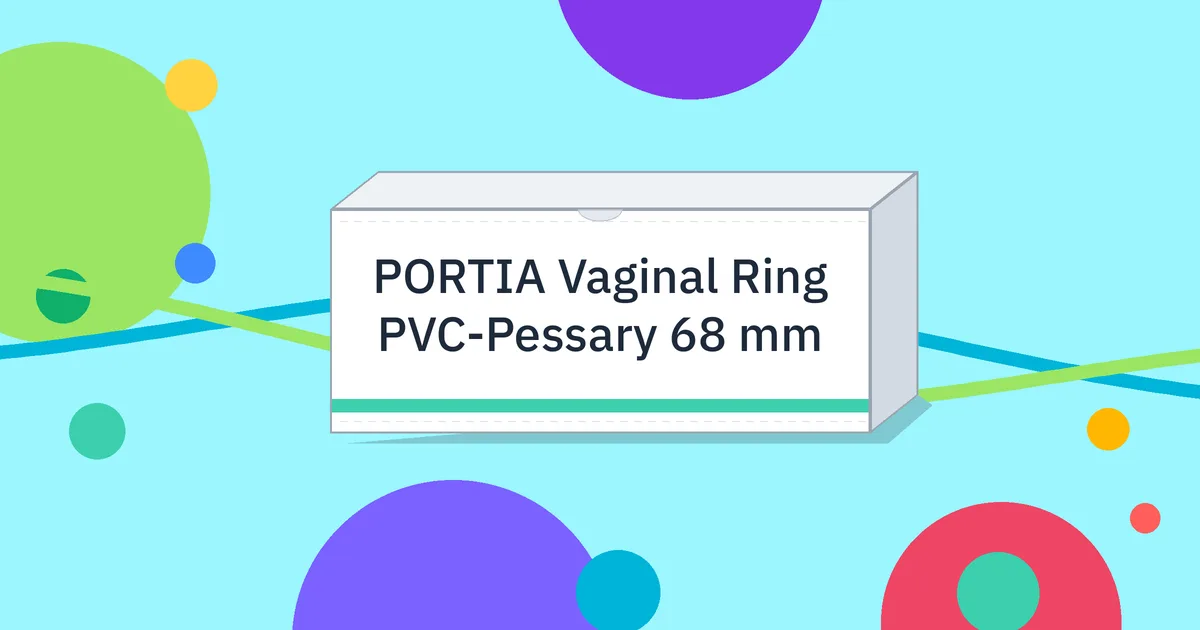 Symbolbild: Packung mit der Aufschrift PORTIA Vaginal Ring PVC-Pessary 68 mm (PZN 12742965) – Verfügbarkeit und Bezug in Apotheken in Frankfurt am Main