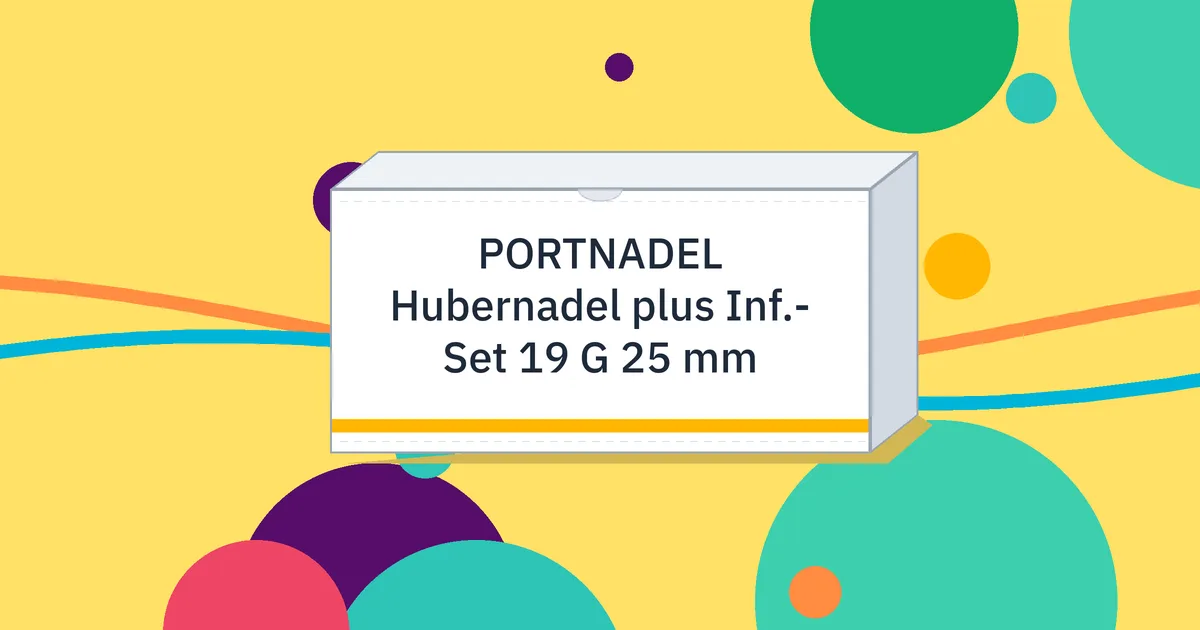Symbolbild: Packung mit der Aufschrift PORTNADEL Hubernadel plus Inf.-Set 19 G 25 mm (PZN 02706690) – Verfügbarkeit und Bezug in Apotheken in Frankfurt am Main