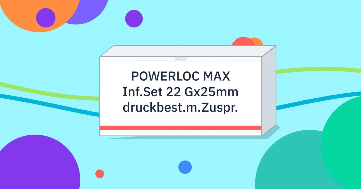 Symbolbild: Packung mit der Aufschrift POWERLOC MAX Inf.Set 22 Gx25mm druckbest.m.Zuspr. (PZN 19129216) – Verfügbarkeit und Bezug in Apotheken in Frankfurt am Main