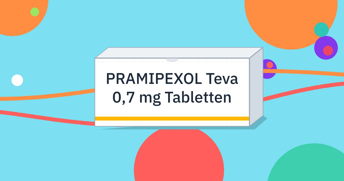 Symbolbild: Packung mit der Aufschrift PRAMIPEXOL Teva 0,7 mg Tabletten (PZN 13716510) – Verfügbarkeit und Bezug in Apotheken in Frankfurt am Main