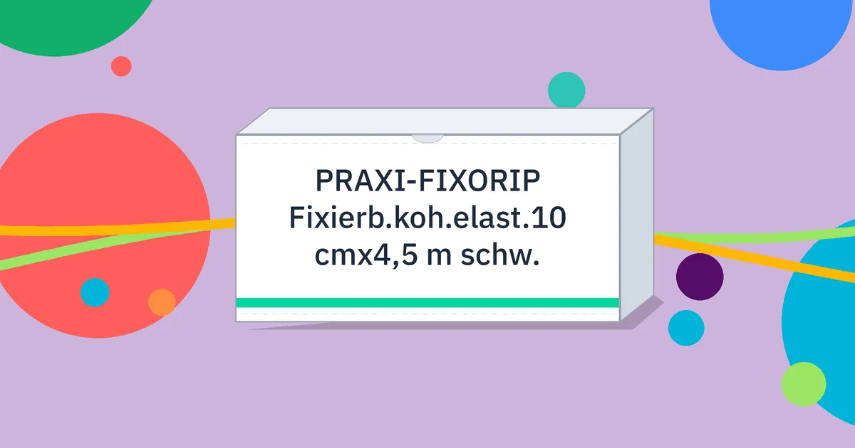 Symbolbild: Packung mit der Aufschrift PRAXI-FIXORIP Fixierb.koh.elast.10 cmx4,5 m schw. (PZN 17490190) – Verfügbarkeit und Bezug in Apotheken in Frankfurt am Main