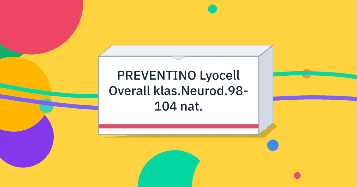 Symbolbild: Packung mit der Aufschrift PREVENTINO Lyocell Overall klas.Neurod.98-104 nat. (PZN 16895625) – Verfügbarkeit und Bezug in Apotheken in Frankfurt am Main