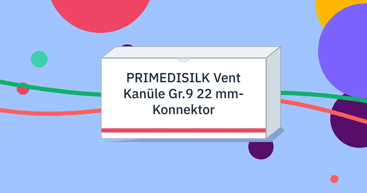Symbolbild: Packung mit der Aufschrift PRIMEDISILK Vent Kanüle Gr.9 22 mm-Konnektor (PZN 10355891) – Verfügbarkeit und Bezug in Apotheken in Frankfurt am Main