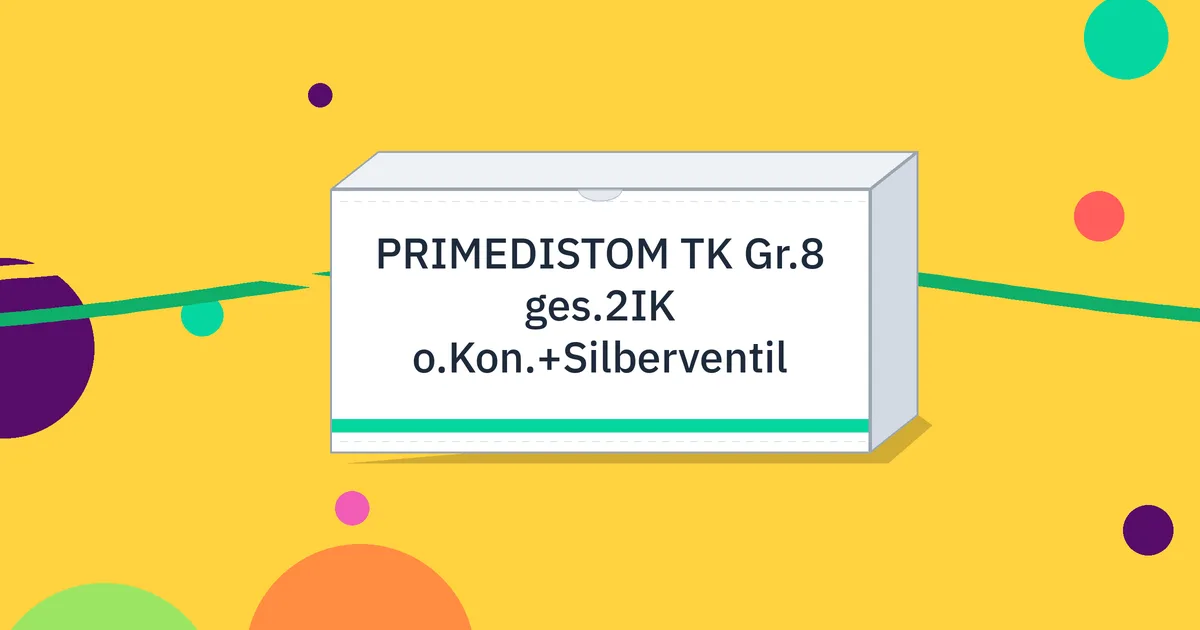 Symbolbild: Packung mit der Aufschrift PRIMEDISTOM TK Gr.8 ges.2IK o.Kon.+Silberventil (PZN 10229784) – Verfügbarkeit und Bezug in Apotheken in Frankfurt am Main