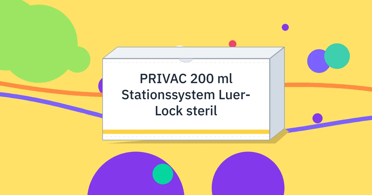 Symbolbild: Packung mit der Aufschrift PRIVAC 200 ml Stationssystem Luer-Lock steril (PZN 20182049) – Verfügbarkeit und Bezug in Apotheken in Frankfurt am Main