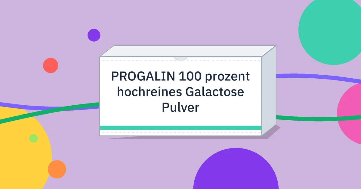 Symbolbild: Packung mit der Aufschrift PROGALIN 100 prozent hochreines Galactose Pulver (PZN 07756959) – Verfügbarkeit und Bezug in Apotheken in Frankfurt am Main