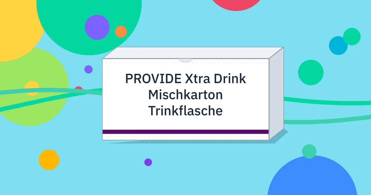 Symbolbild: Packung mit der Aufschrift PROVIDE Xtra Drink Mischkarton Trinkflasche (PZN 06411980) – Verfügbarkeit und Bezug in Apotheken in Frankfurt am Main