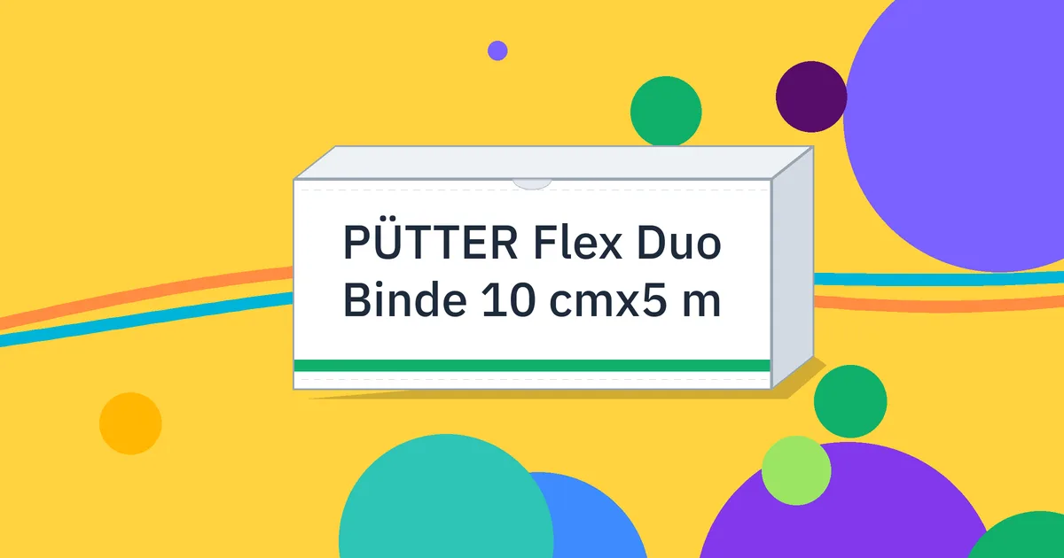Symbolbild: Packung mit der Aufschrift PÜTTER Flex Duo Binde 10 cmx5 m (PZN 14374626) – Verfügbarkeit und Bezug in Apotheken in Frankfurt am Main