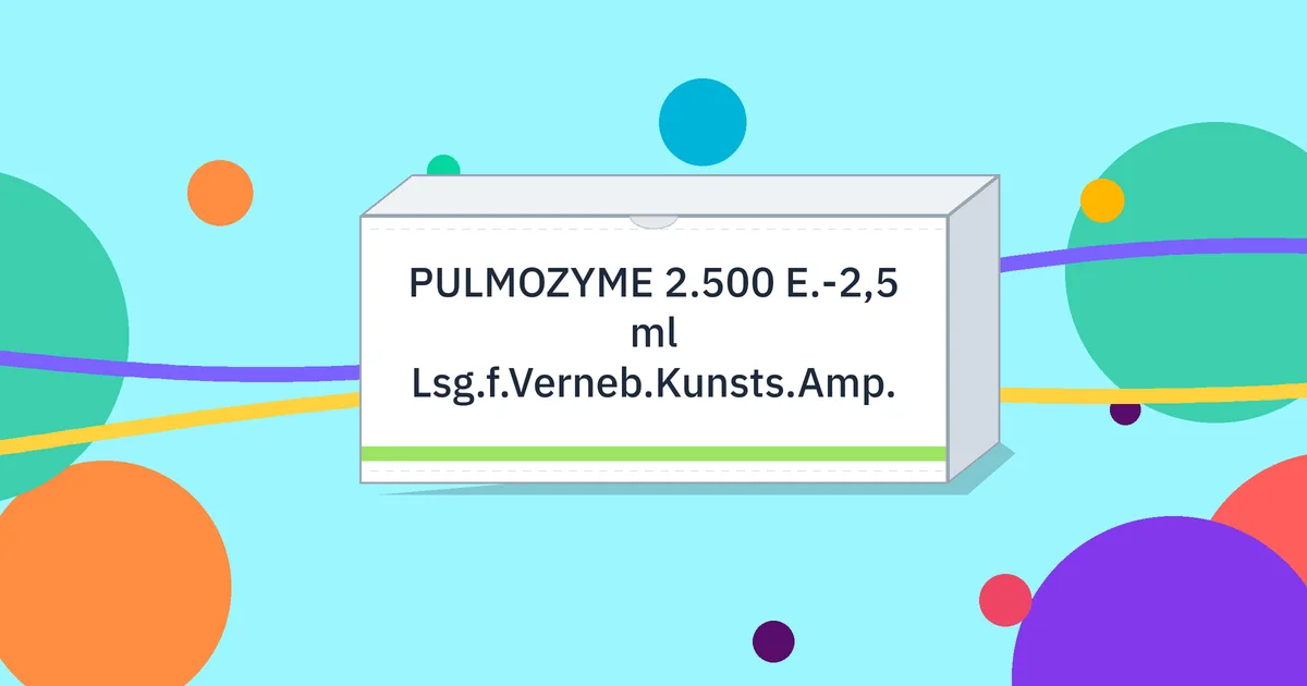 Symbolbild: Packung mit der Aufschrift PULMOZYME 2.500 E.-2,5 ml Lsg.f.Verneb.Kunsts.Amp. (PZN 09937197) – Verfügbarkeit und Bezug in Apotheken in Frankfurt am Main